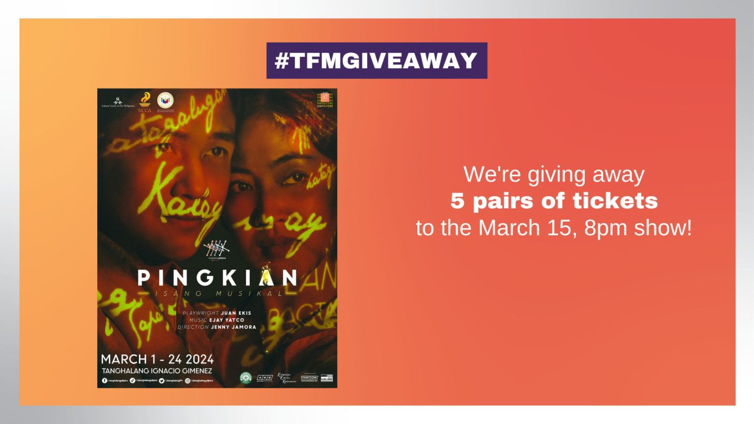 #TFMGiveaway: Win Tickets to ‘Pingkian: Isang Musikal'