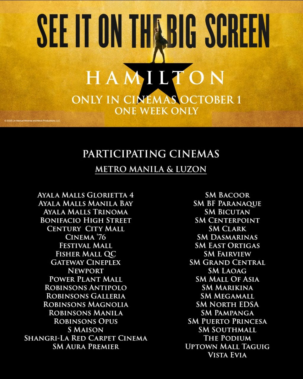 'Hamilton' to be Released in PH Cinemas Beginning October 1